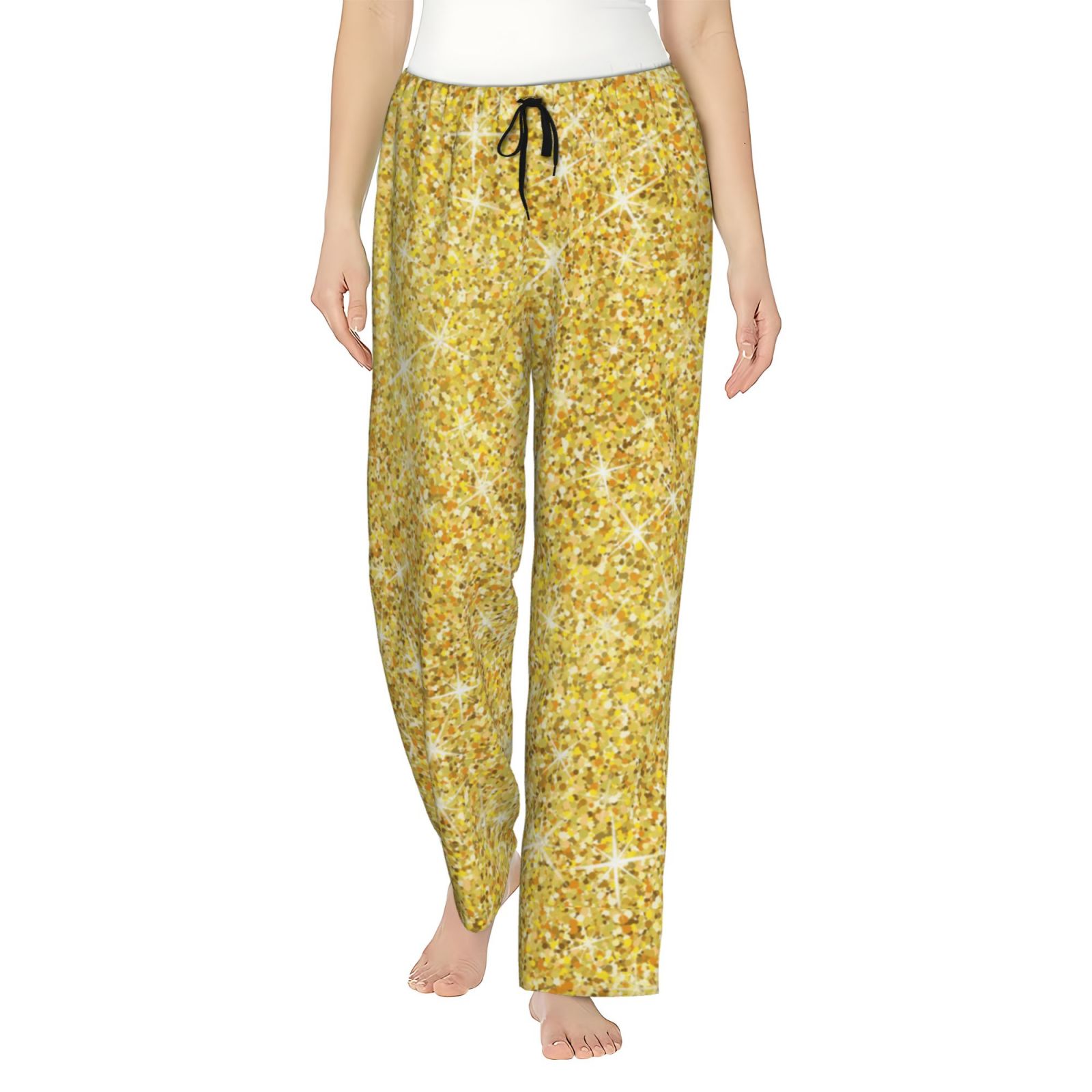 Gold Glitter Shiny Star Sparkles Women's Comfy Pajama Pants With ...