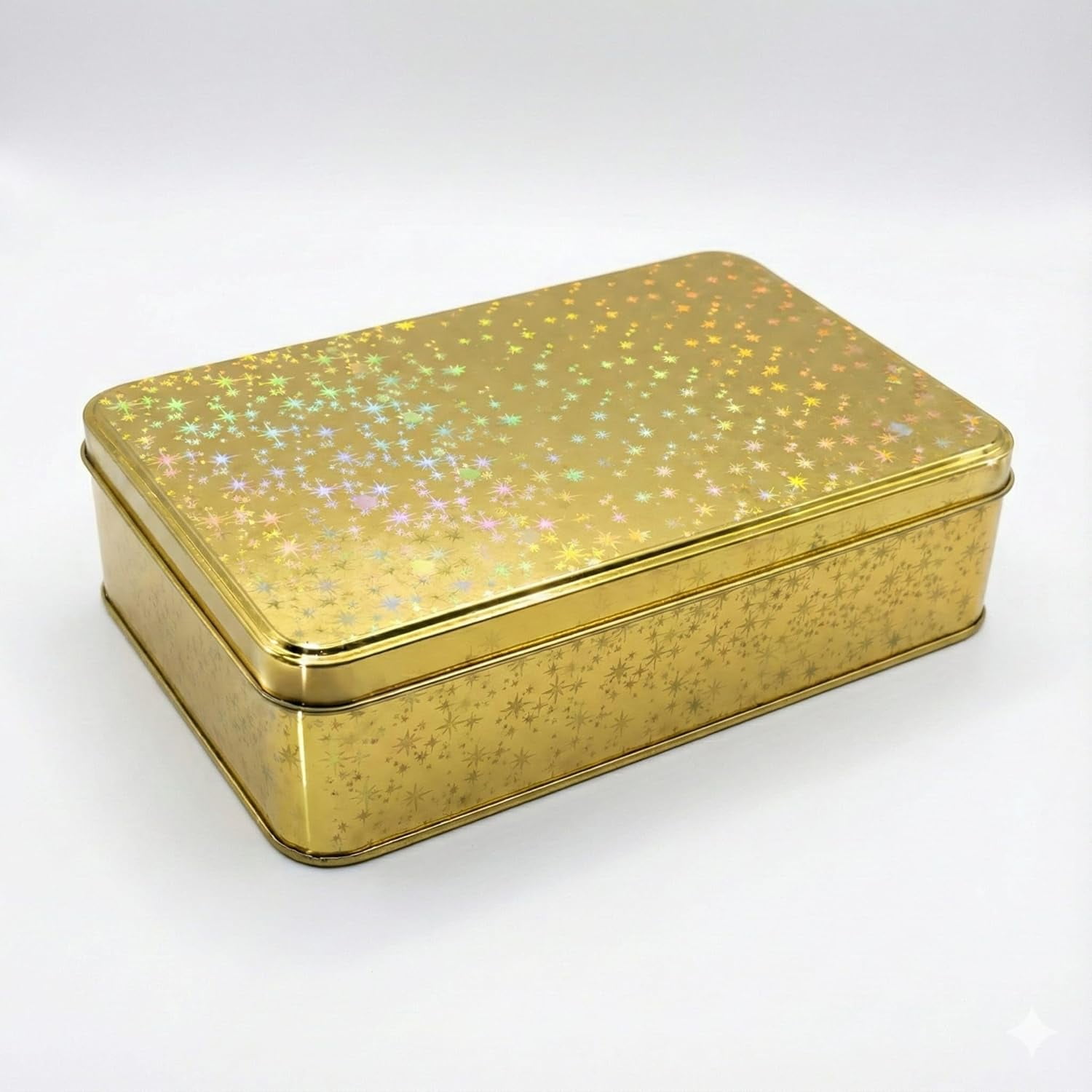 Gold Glitter Single Piece Empty Rectangular Tin Container With Lid ...