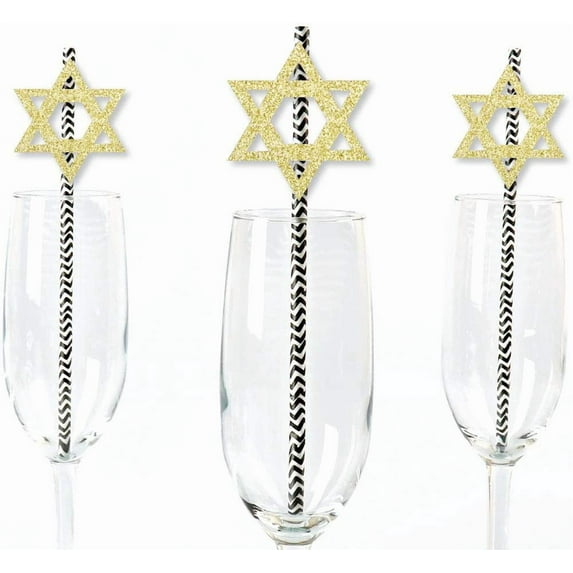 Gold Glitter Star of David Party Straws - No-Mess Real Gold Glitter Cut ...