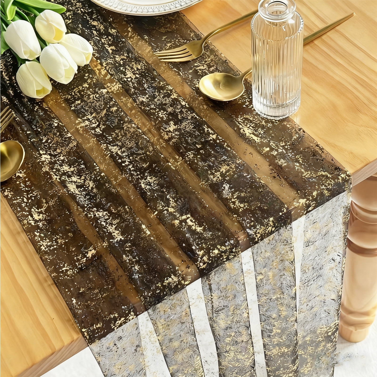 Gold Glitter Tulle Table Runner - Metallic Foil Sheer Tablecloth for ...