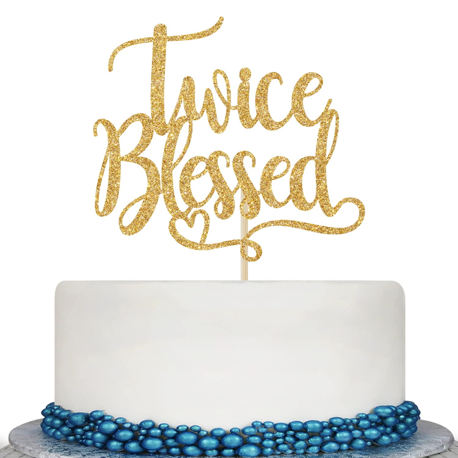 Gold Glitter Twice FEV6 Blessed Cake Topper - Twin Baby Shower Cake ...