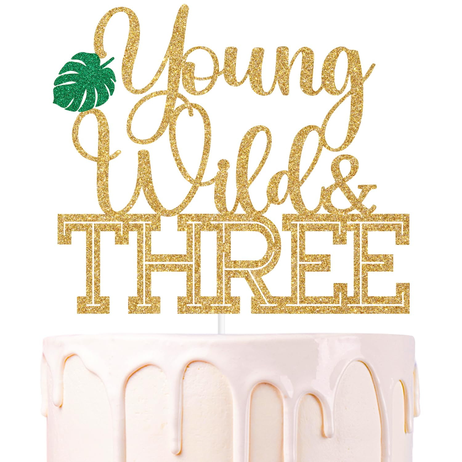 Gold Glitter Young AJH3 Wild & Three Cake Topper, Happt 3rd Birthday ...