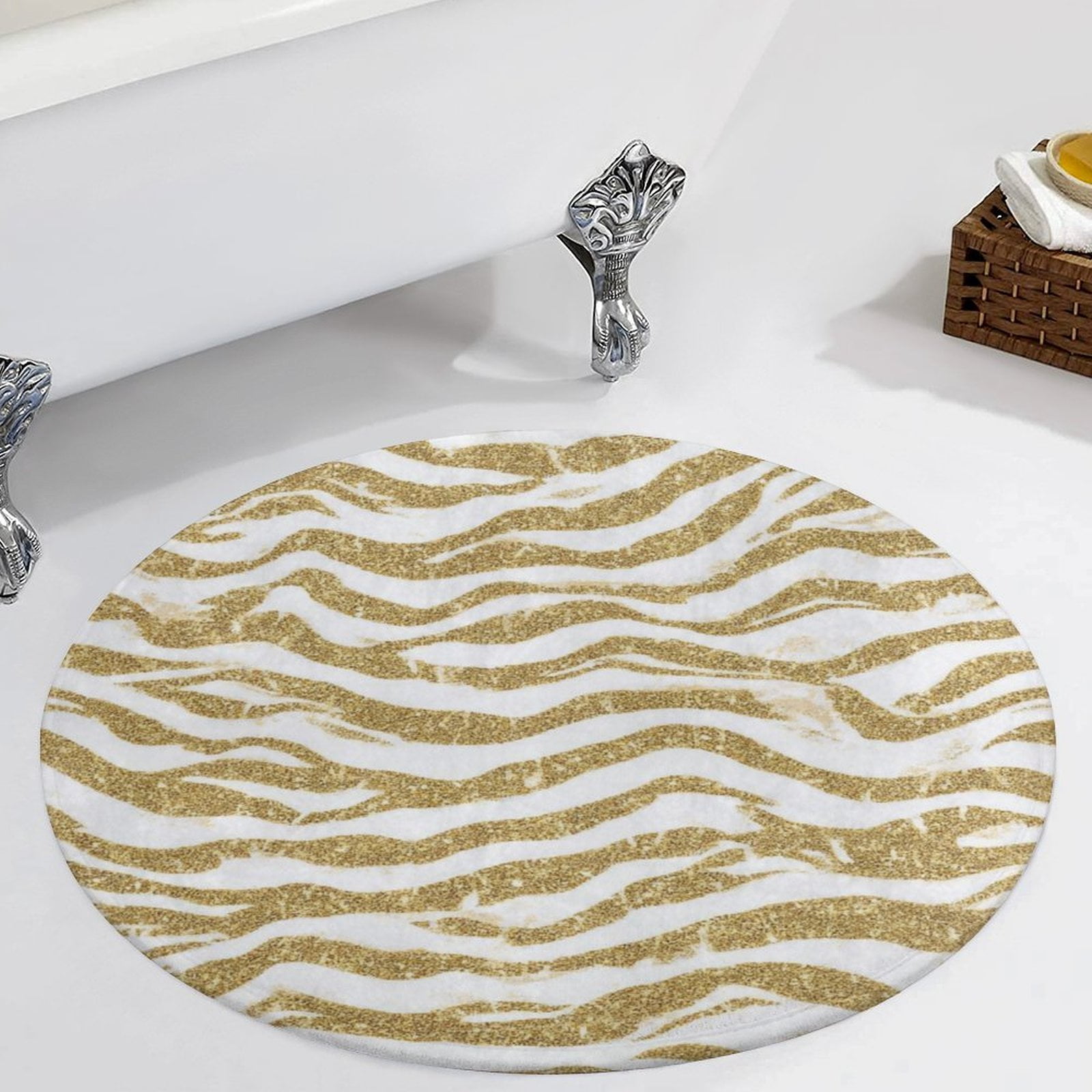 Gold Glitter Zebra Stripe Pattern Round Area Carpets Living Room Room ...