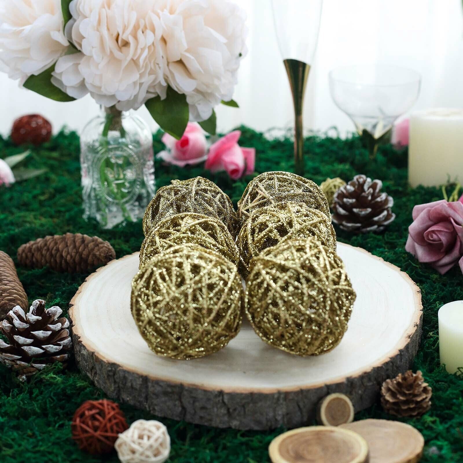 Gold Glittered Twig Rattan Balls Orbs Vase Filler Set Wedding 6 pcs 3 ...