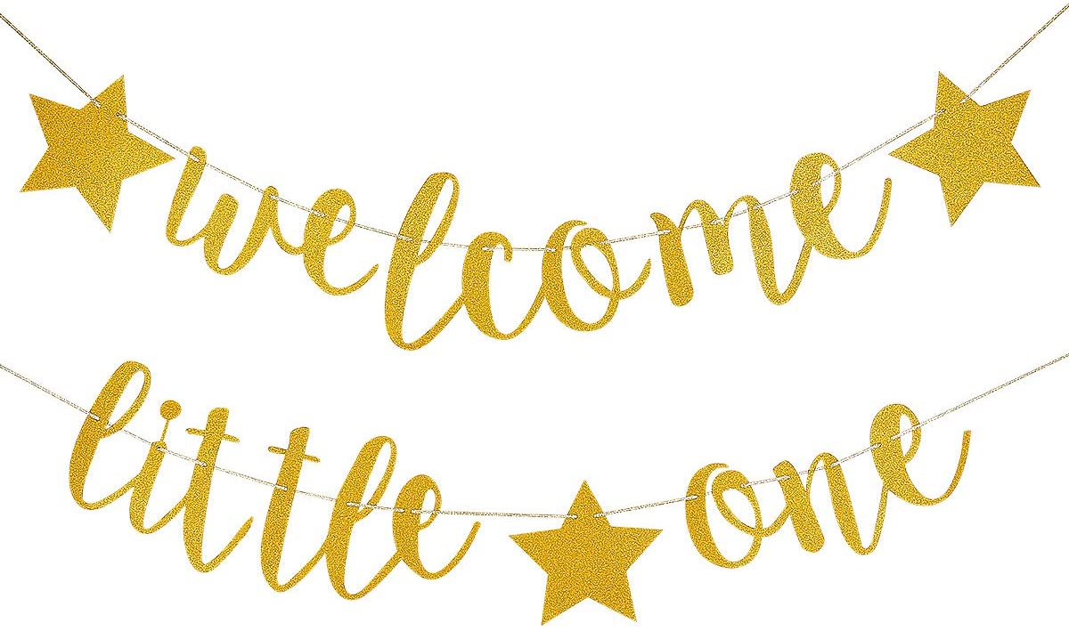 Gold Glittery Welcome Little One Banner- Baby Shower Party Decor,Gender ...