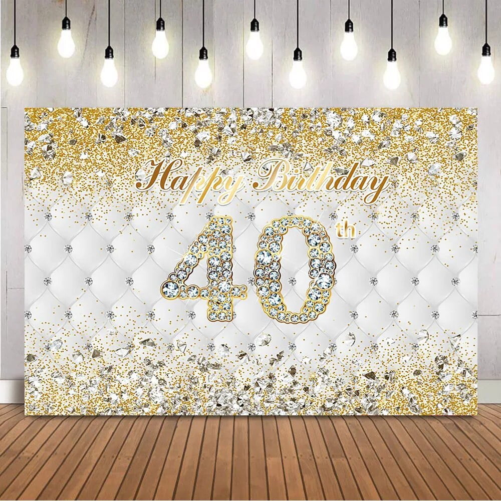 Gold Gltter Birthday Backdrop 40th White Headboard Photo Background ...