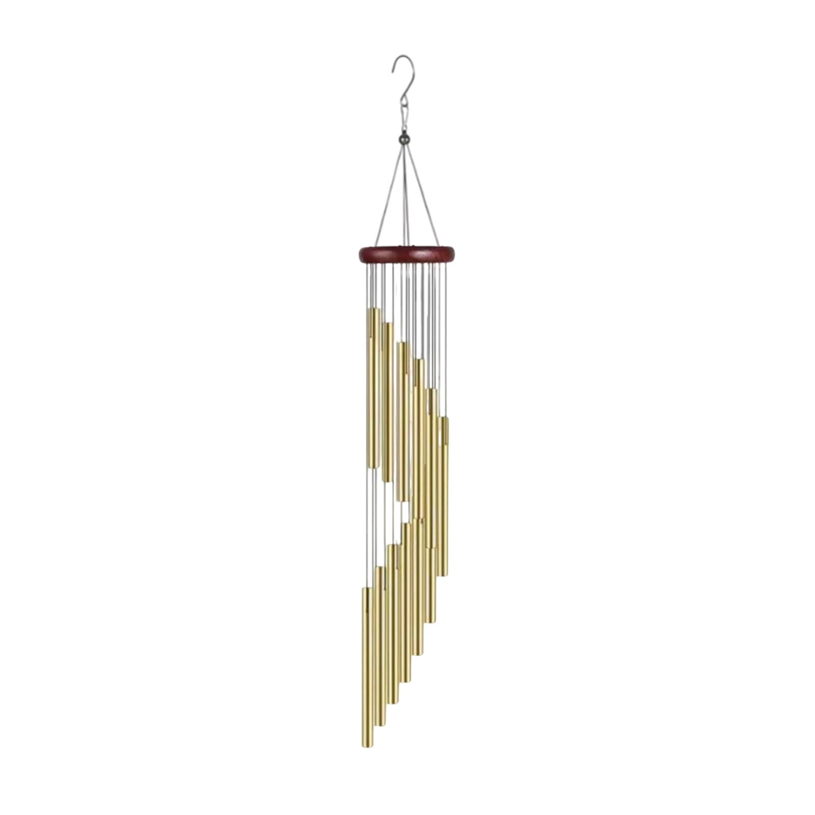 Gold Gold 12 Tube Metal Wind Chime With Rotating Design Red Wood Top ...