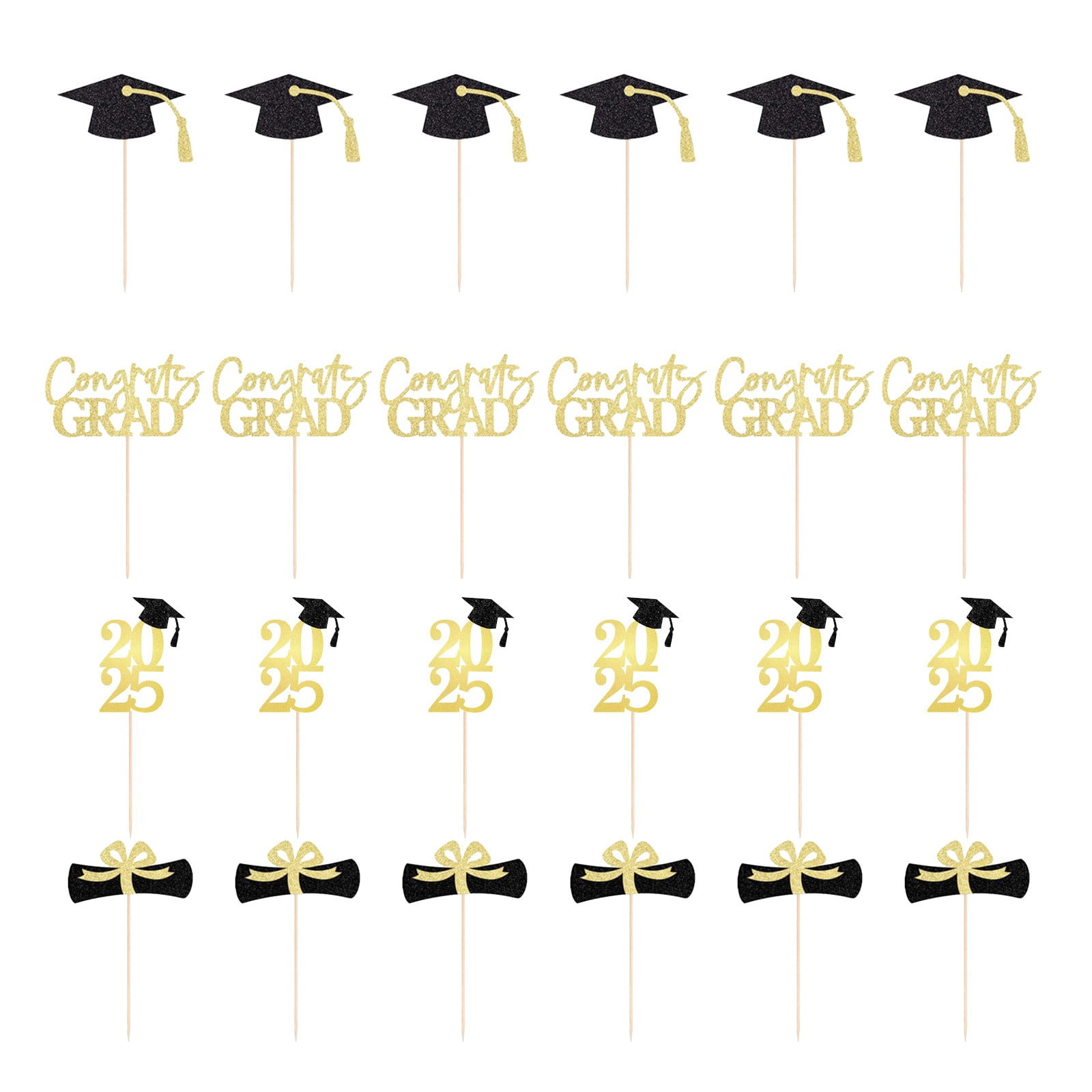 Gold Gold Graduation Theme Cupcake Toppers 2025 Edible Party Decor 24Pc ...