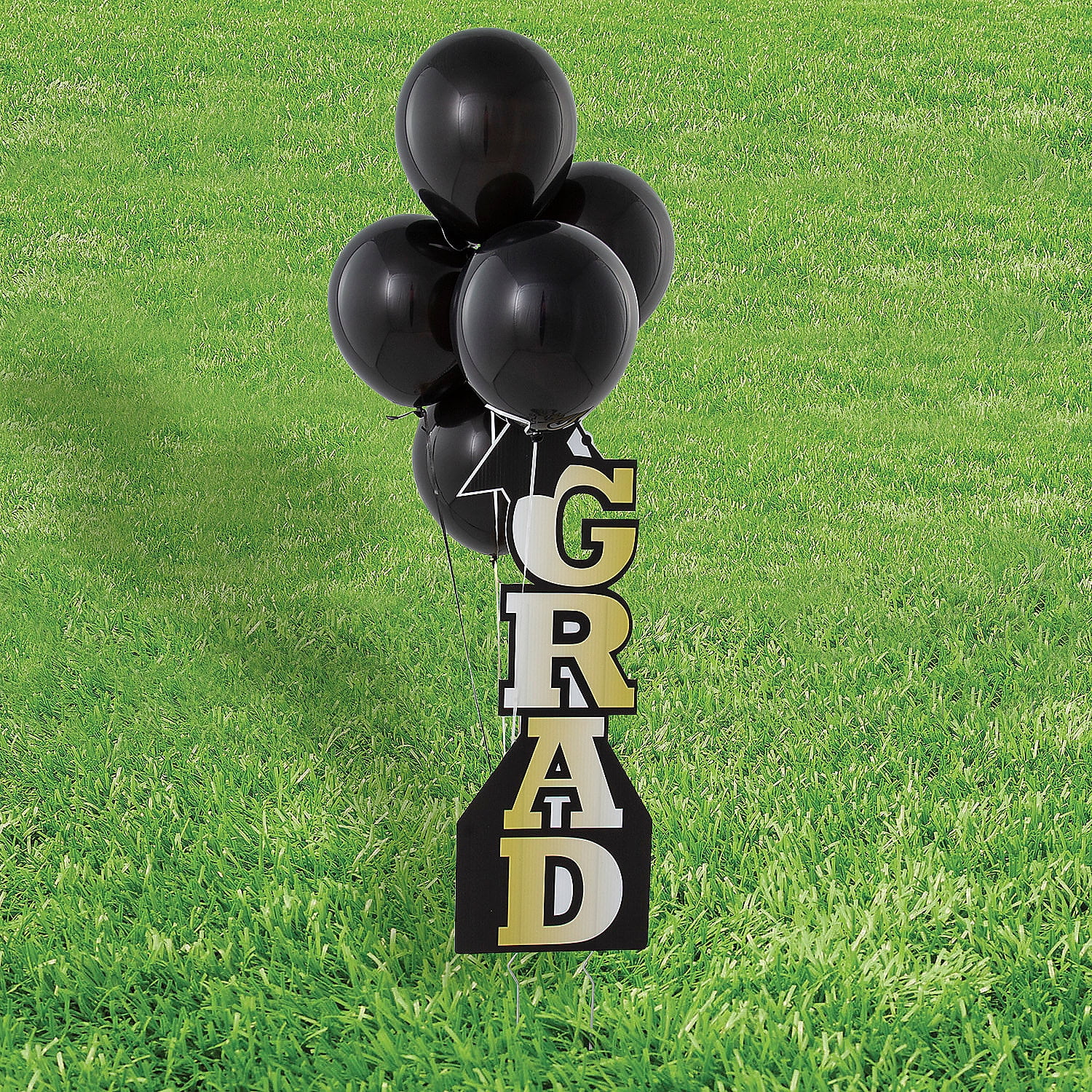 Gold Grad Vertical Yard Sign Kit with Black 11" Latex Balloons - 21 Pc ...