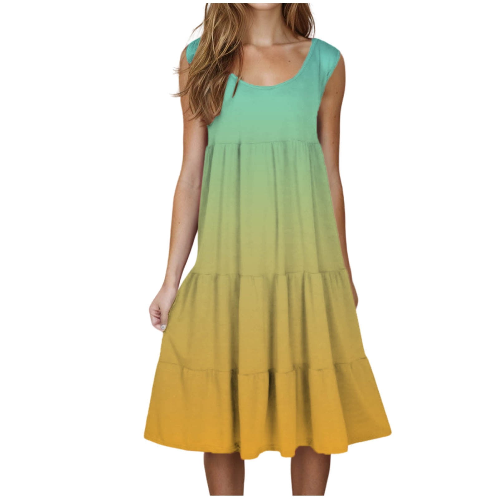 Gold Gradient Loose Fit Dress for Women Fall Summer Sleeveless Crew ...