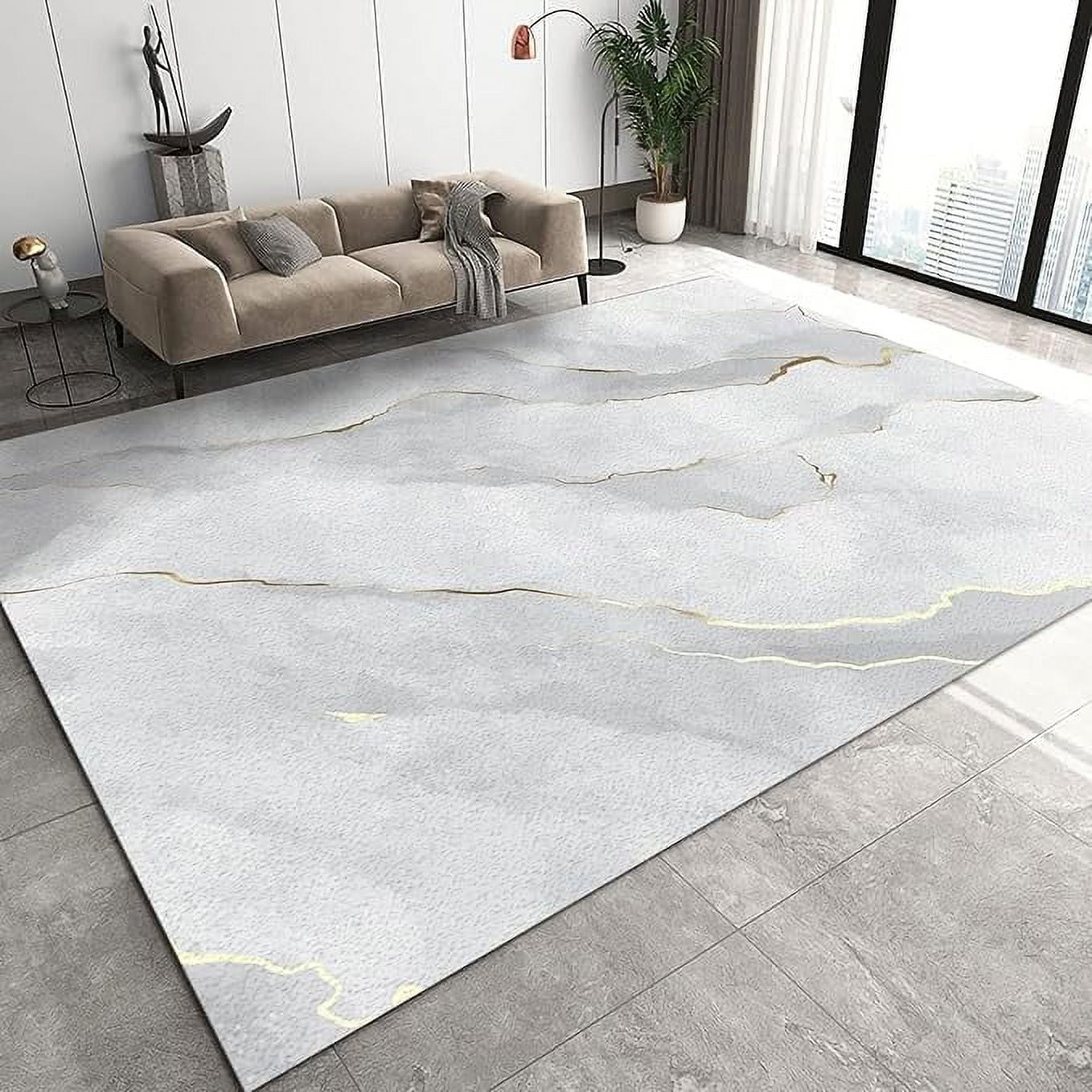 Gold Gradient Textured Area Rugs, Minimalist Art White Washable Rug ...