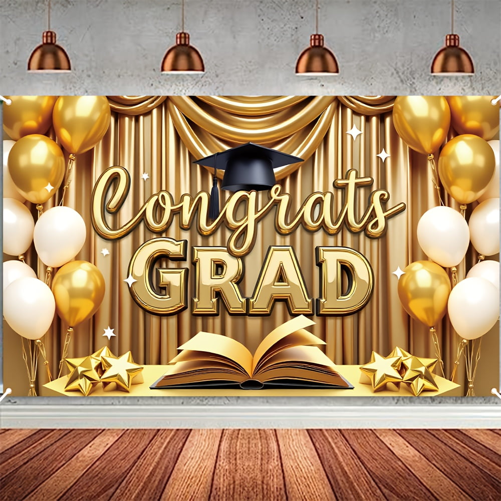 Gold Graduation Backdrop Golden Congrats Grad Class of 2025 Backdrop ...