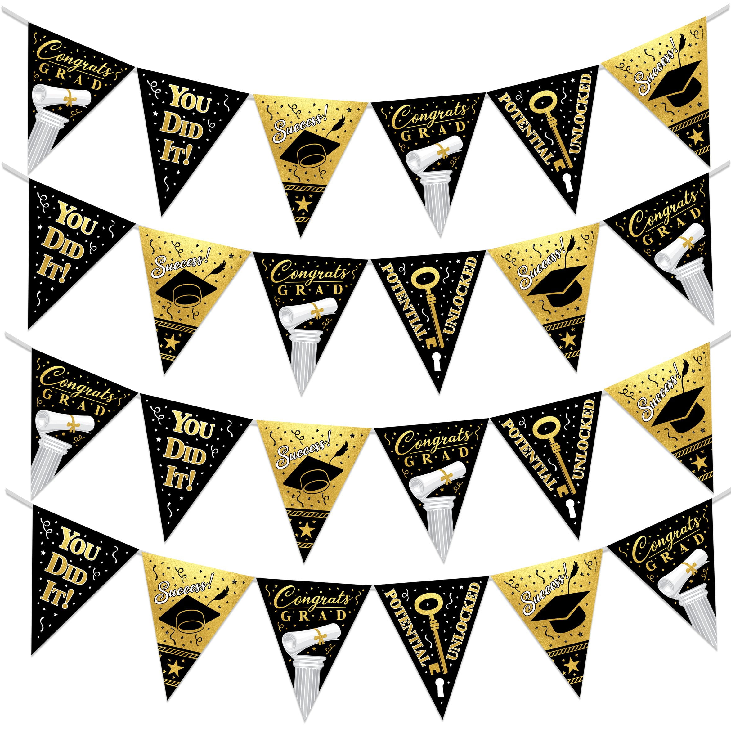 Gold Graduation Banner Pennant 2 Pack - Black and Gold Graduation Party ...