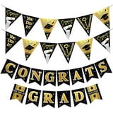Gold Graduation Banner & Pennants Kit - Black and Gold Graduation Party ...