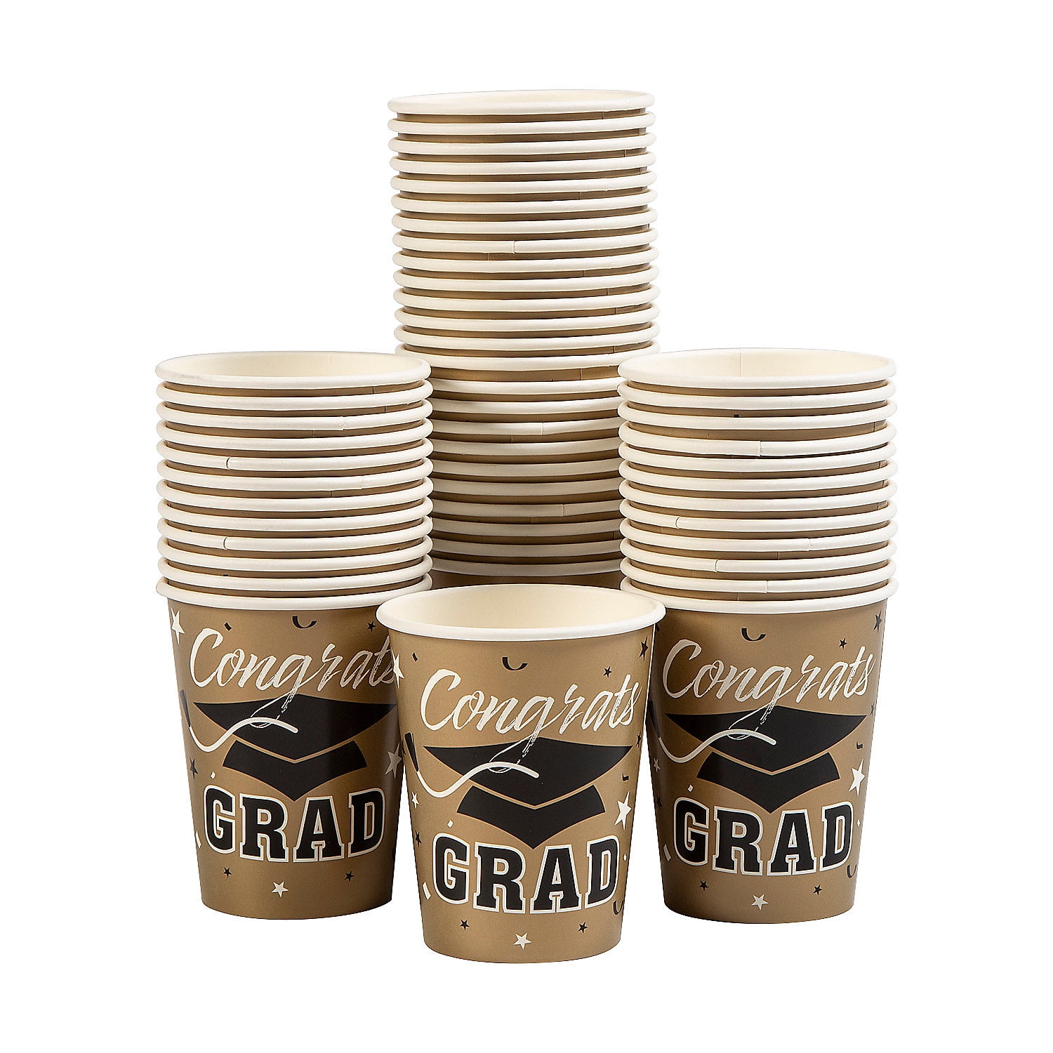 Gold Graduation Party Congrats Grad & Cap Paper Cups Bulk 50 Pc ...