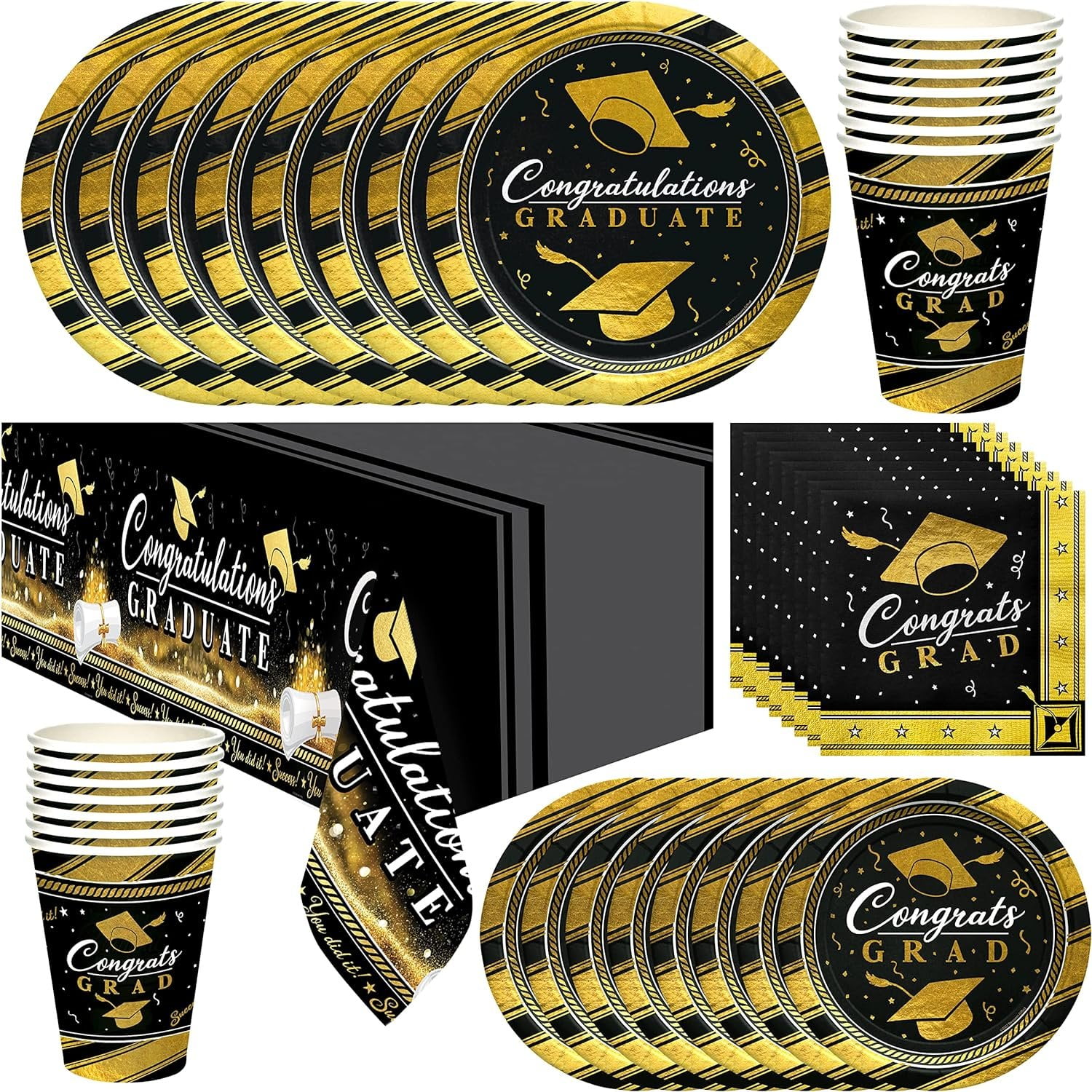 Gold Graduation Party Tableware Deluxe Set for 24 Guests - Walmart.com