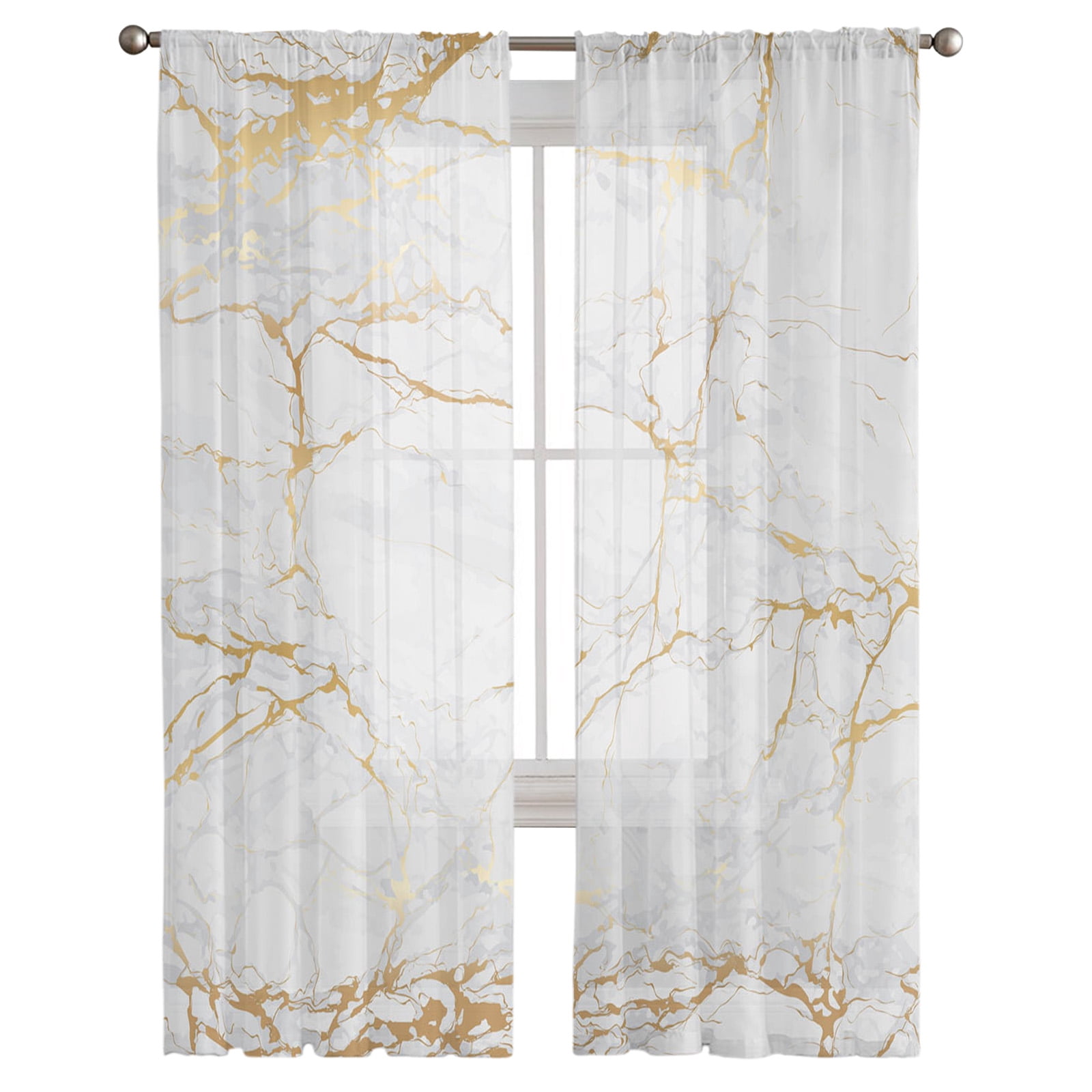 Gold Granite Marble Wallpaper Sheer Curtain for Living Room Bedroom ...