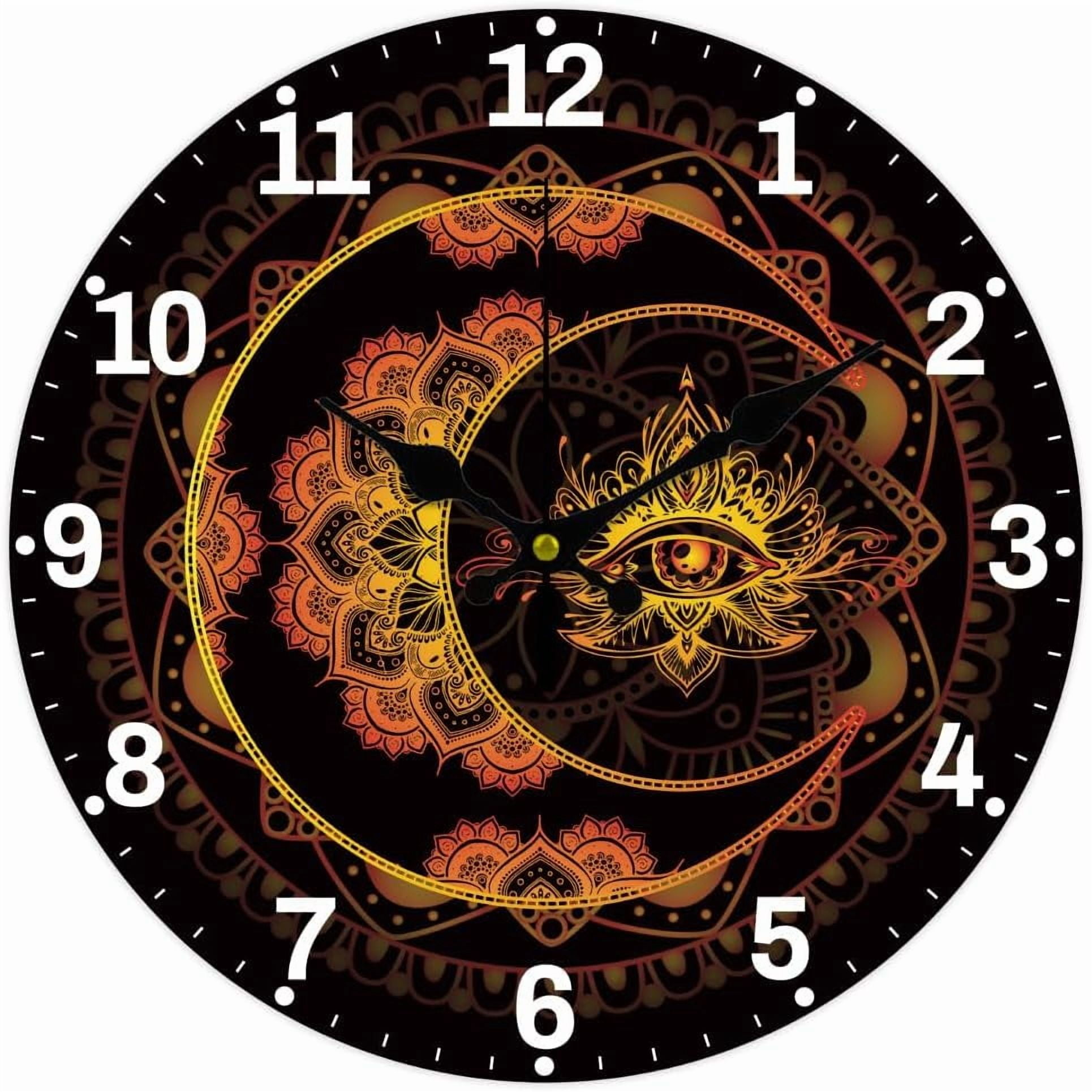 Gold Graphics Wall Clock 12 Inch Battery Operated Wall Clocks Mandala ...