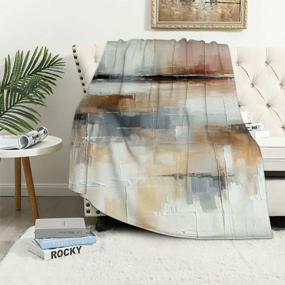 Gold Gray Abstract Art Style Blanket Soft Flannel Colorful Decorative ...
