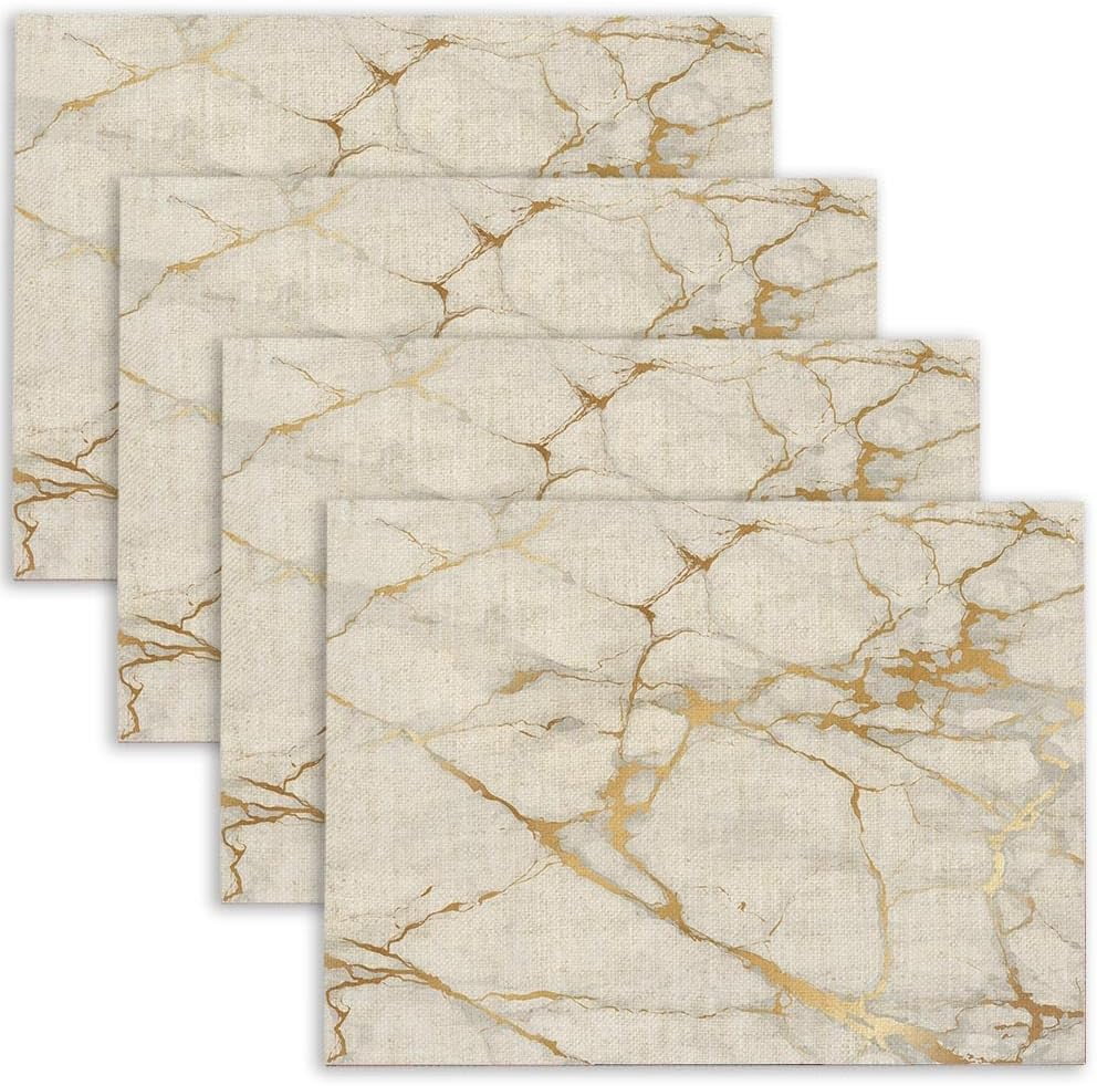 Gold Gray White Marble Modern Art Placemats Set of 4 Place Mats Heat ...
