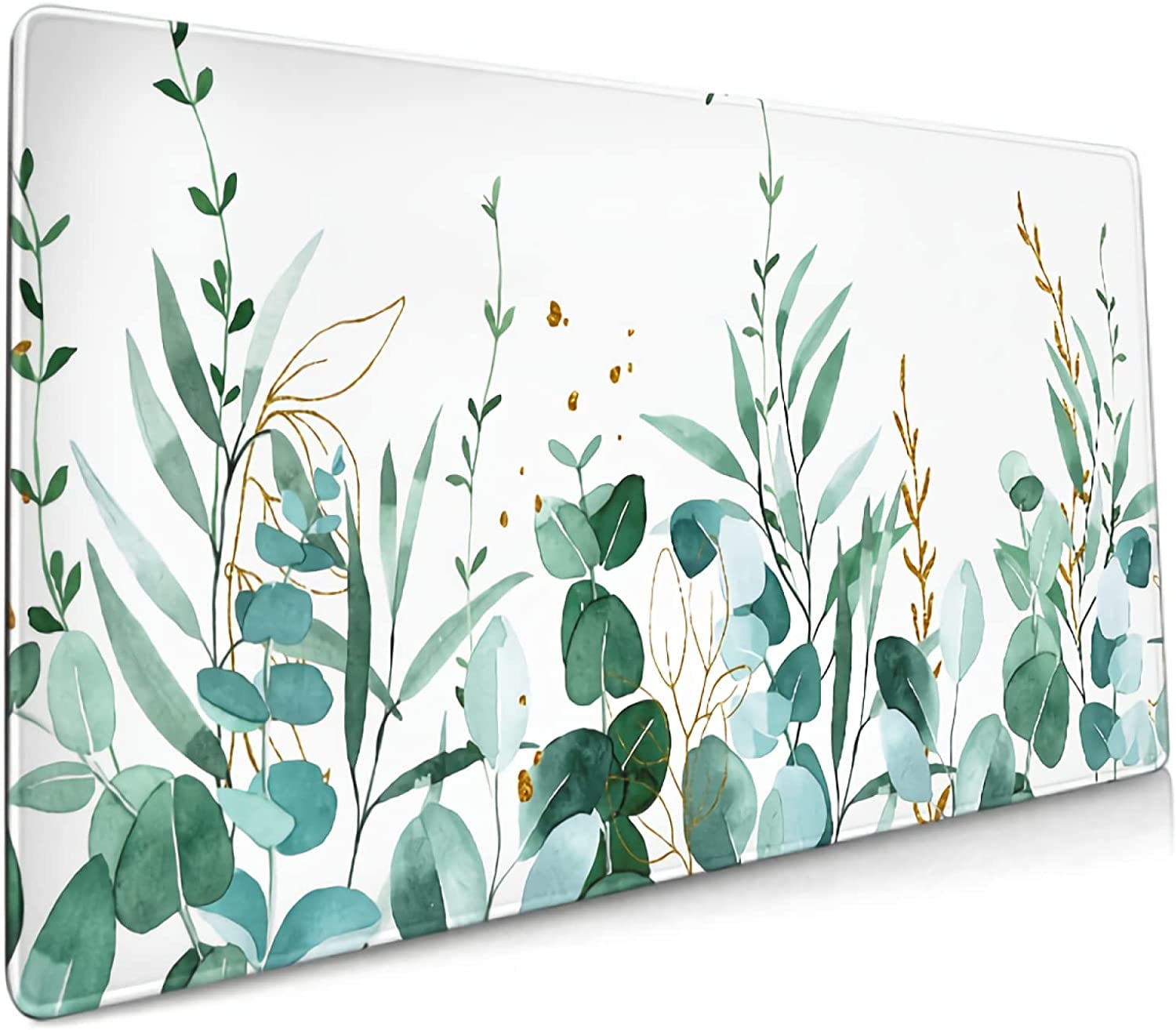 Gold Green Leaf Mouse Pad 35.4 X 15.7 Inch XXL Watercolor Art Plants ...