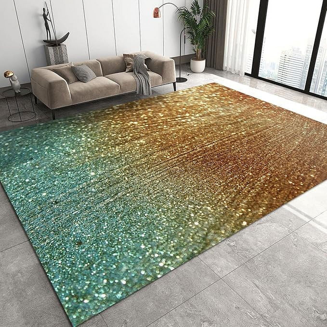 Gold Green Striped Area Rug, Luxurious Classic Indoor Rug, Corridor Rug ...