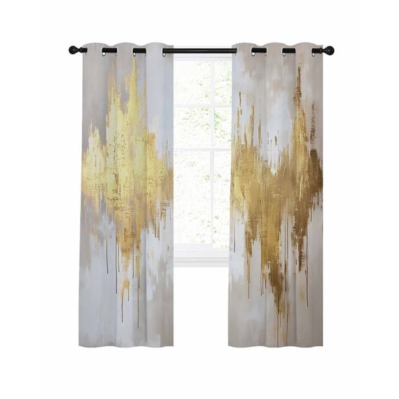 Gold Grey Blackout Curtains 39 Inches Long for Bedroom, Abstract ...