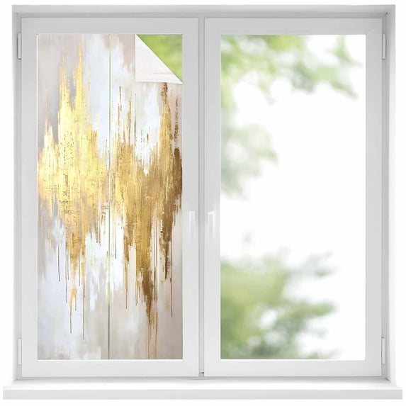 Gold Grey Window Privacy Film, Abstract Contemporary Square Graffiti ...