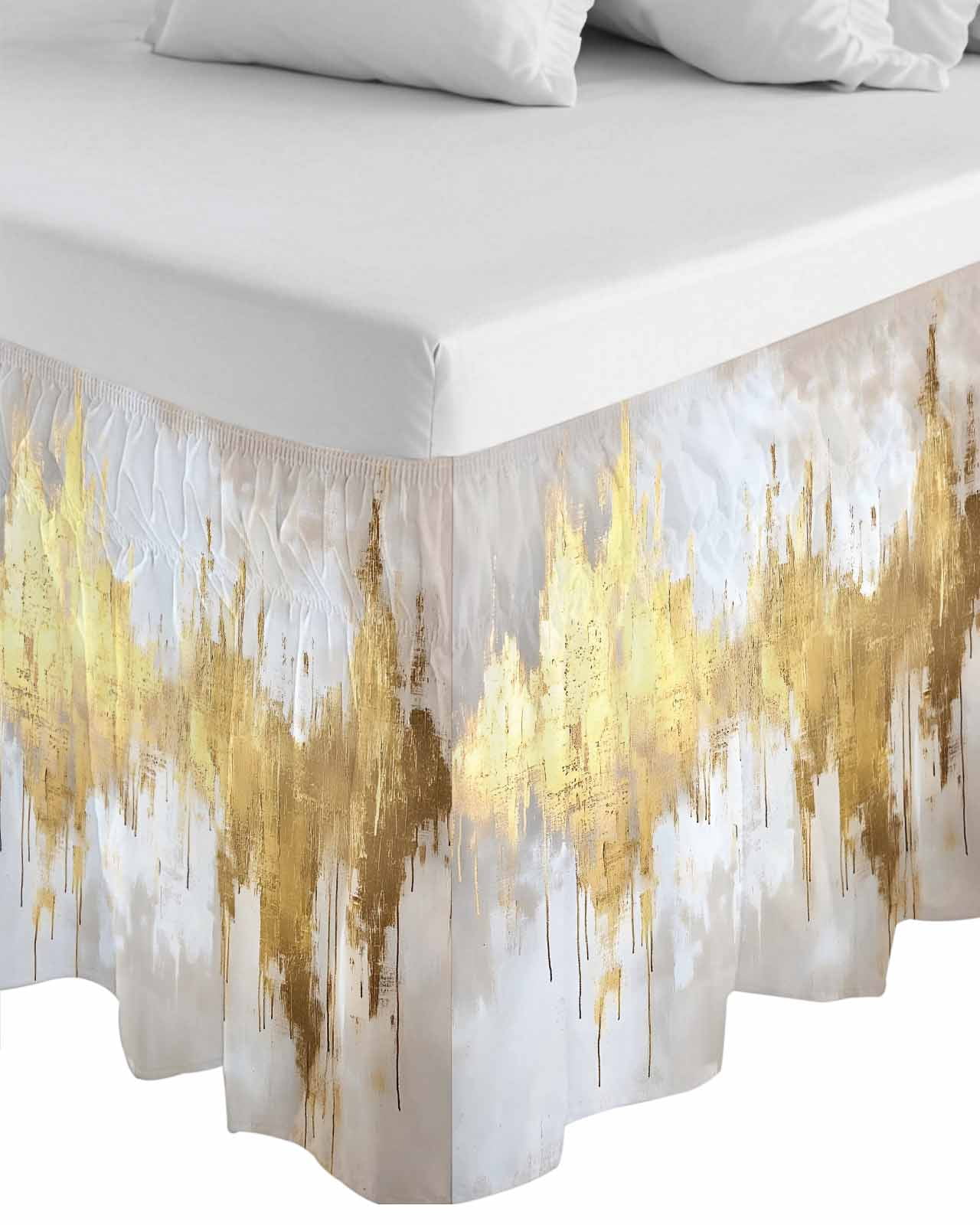 Gold Grey Wrap Around Bed Skirts for King Bed 18" Drop,Bed Skirt with ...