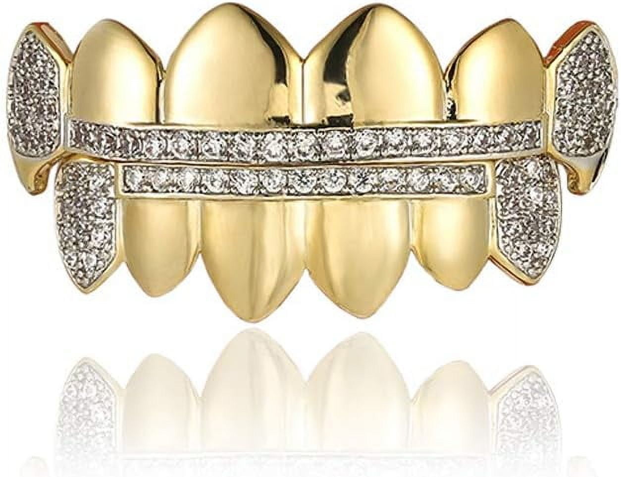 Gold Grillz for Your Teeth Top & Bottom, Hip Hop Iced Out Diamond ...