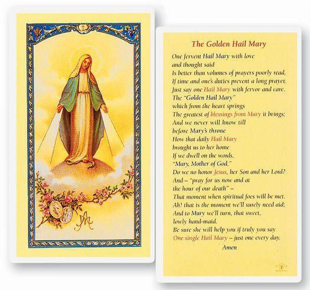 Gold Hail Mary Laminated Catholic Prayer Holy Card with Prayer on Back ...