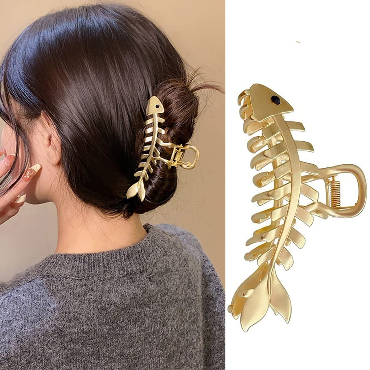 Gold Hair Clips Fish Bone Shape Hair Claw Clip Fashion Large Metal Hair ...