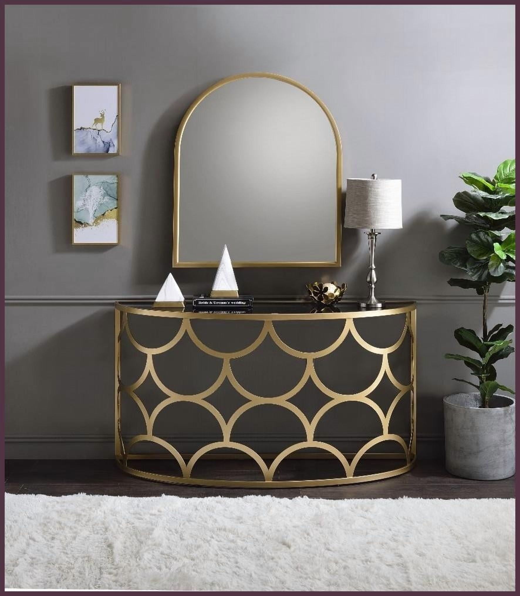 Gold Half-Moon Coffee Table with 8mm Tempered Glass Top - Assembled ...