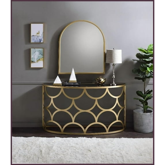 Gold Half-Moon Coffee Table with 8mm Tempered Glass Top - Assembled ...