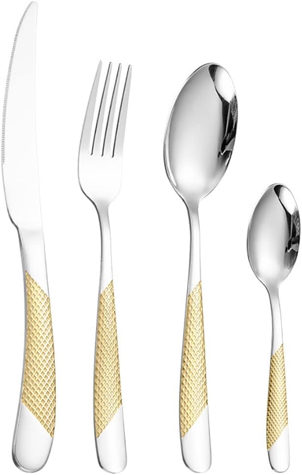 Gold Hammered Silverware Set 24 Piece Stainless Steel Flatware Set for ...