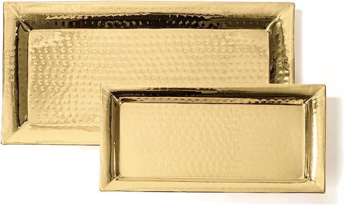 Gold Hammered Trays - 2 Pack Rectangle Platters - Large & Medium ...