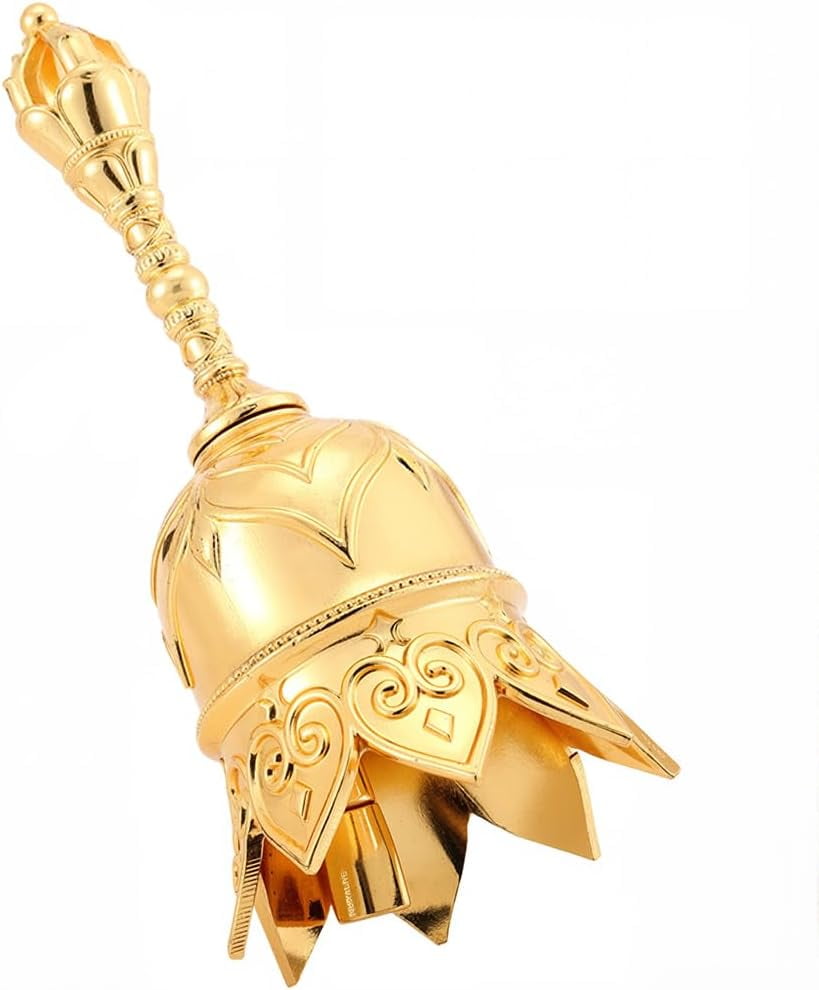 Gold Hand Bells Metal Alloy Super Loud Tibetan Lotus Hearts Solid Call ...