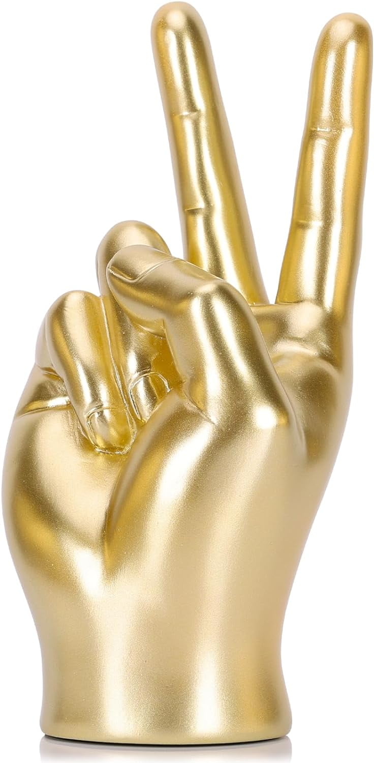 Gold Hand Sculpture Peace Sign Decor, Cool Gesture Hand Statue Finger ...