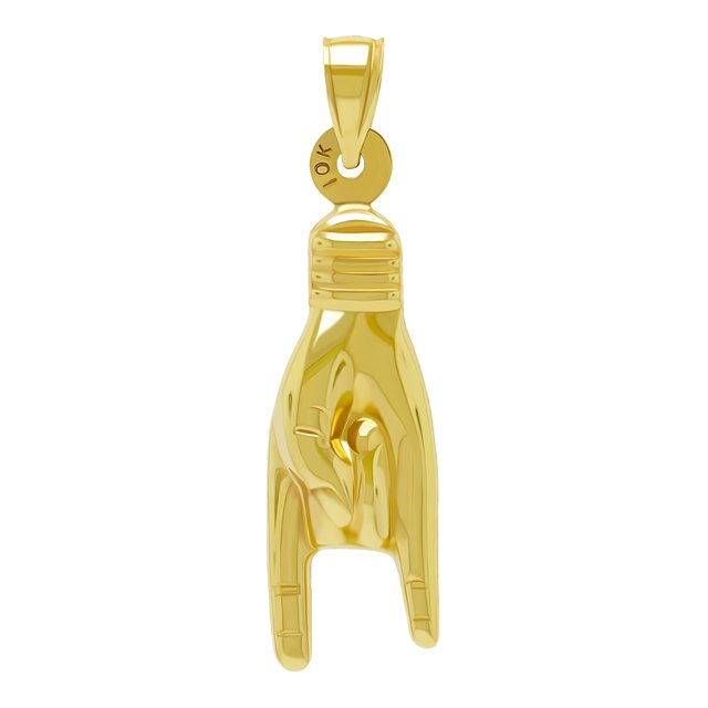 Gold Hand Sign Charm Pendant - 10 Karat Gold - 3D Good Luck Hand Sign ...