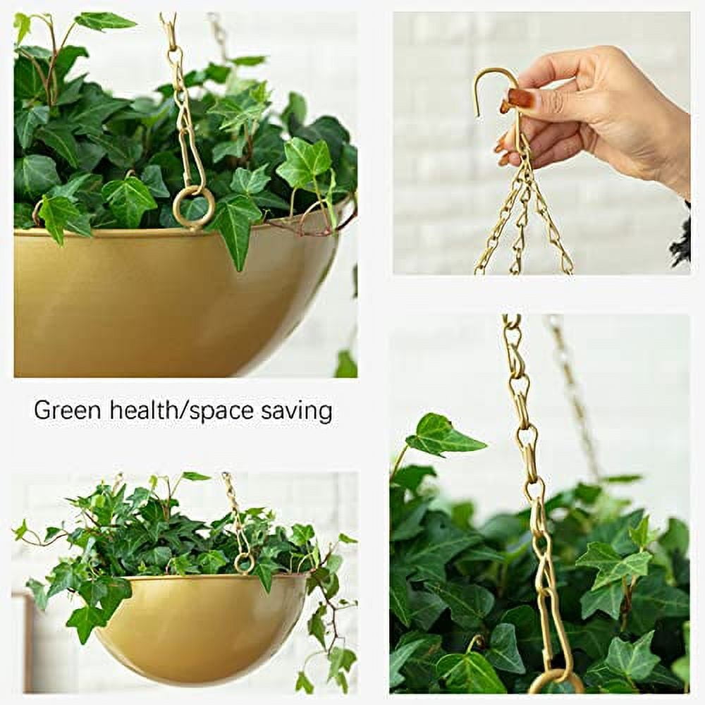 Gold Hanging Baskets for Plants, 10x4.7 Inch Metal Hanging Flower Pot ...