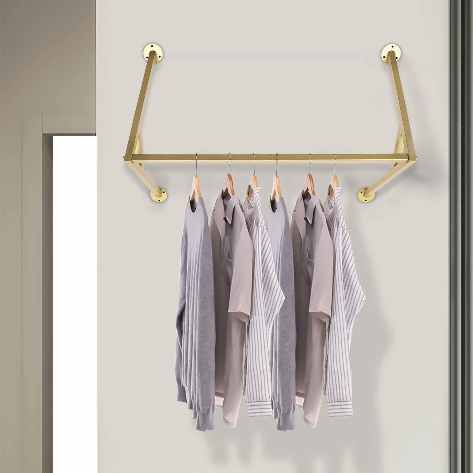 Gold Hanging Rail Stand Wall Mounted Clothes Rack Iron Garment Storage ...