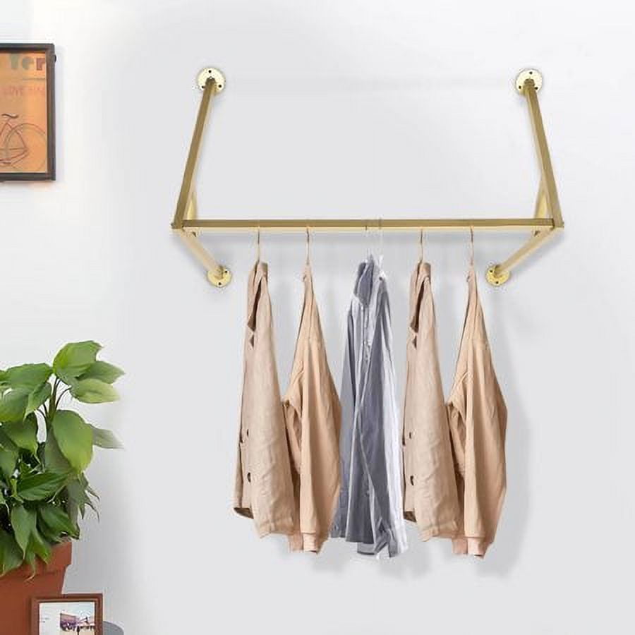 Gold Hanging Rail Stand Wall Mounted Clothes Rack Iron Garment Storage ...