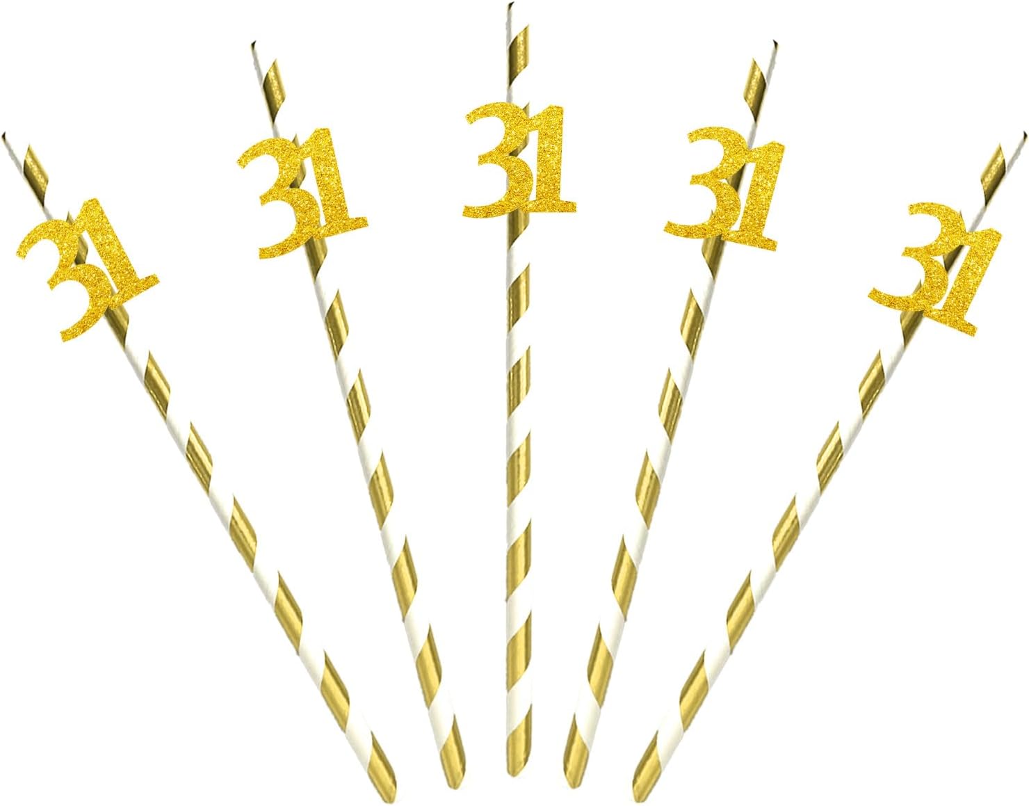 Gold Happy 31st Birthday Paper Straws, Number 31 Cut Outs Straw Decor ...