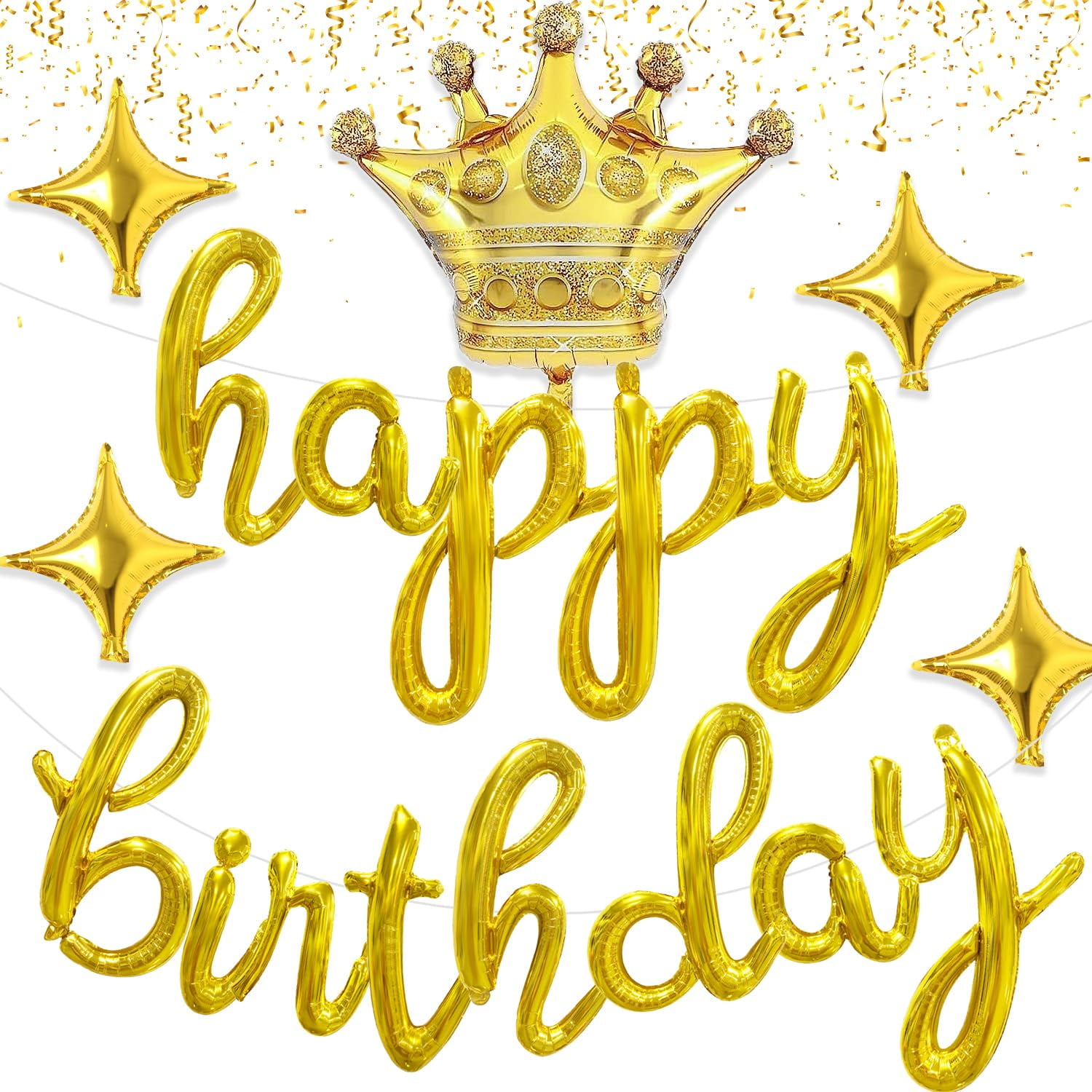 Gold Happy Birthday AJH3 Balloons Banner 18 Inch Script/Cursive Foil ...