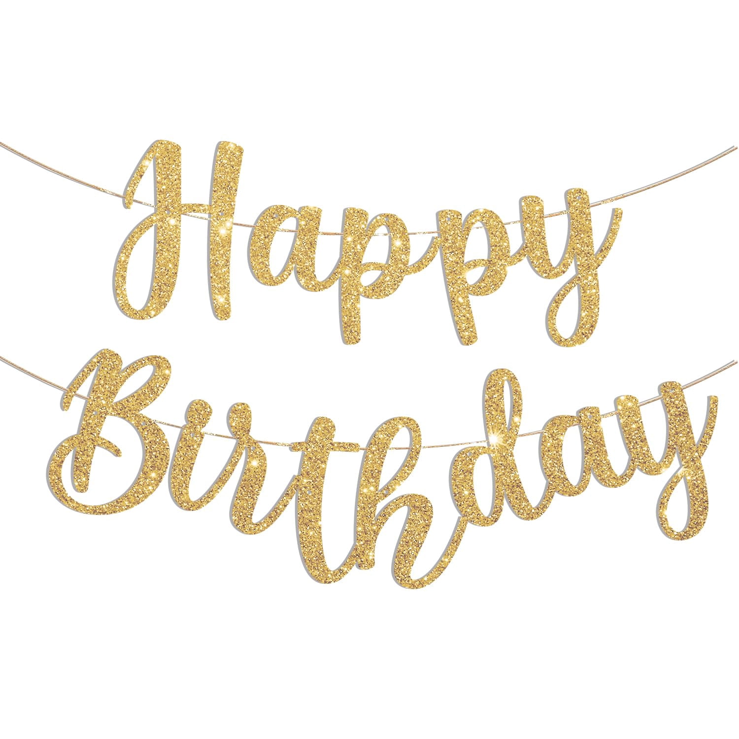 Gold Happy Birthday AJH3 Banner Pre-Strung Glitter BDAY Sign BDAY ...