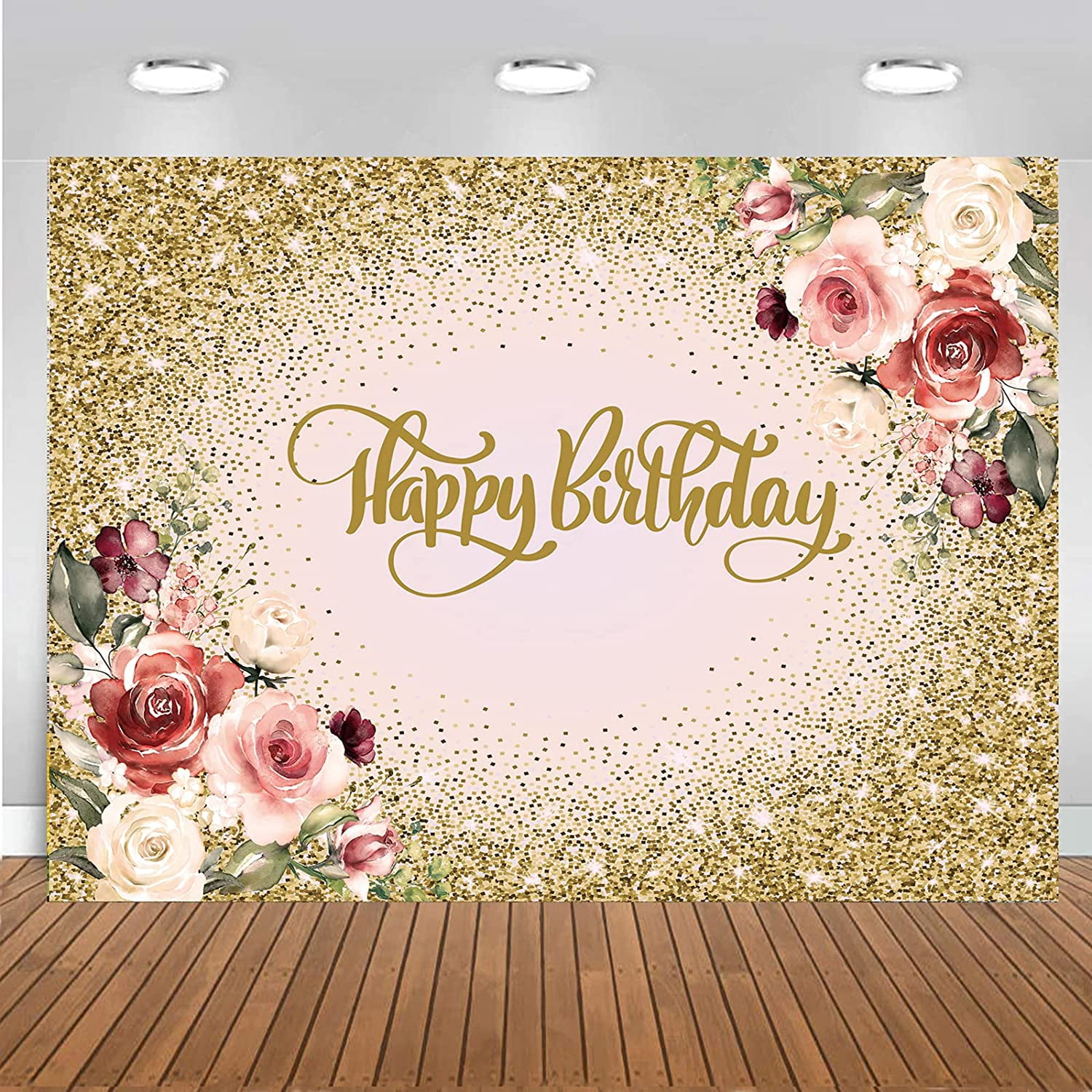 Gold Happy Birthday Backdrop for Girl Day Party Photoshoot Photography ...