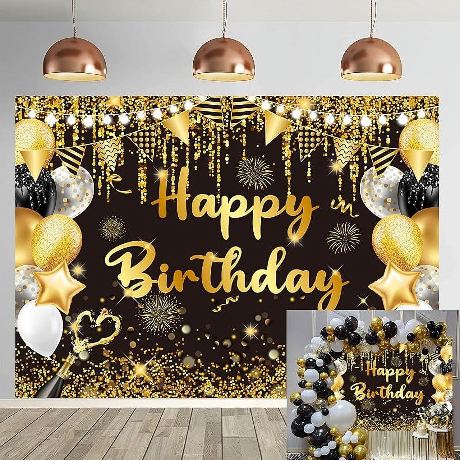 Gold Happy Birthday Backdrop Golden Balloon Birthday Photography ...