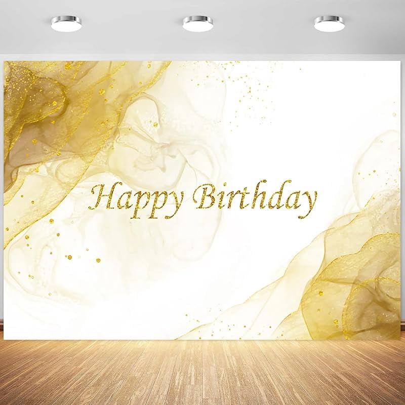 Gold Happy Birthday Backdrop Watercolor Marble Texture Photography ...