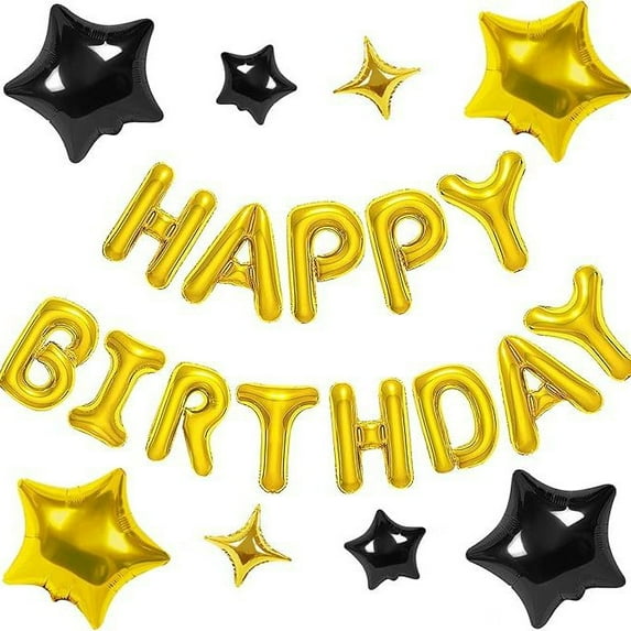 Gold Happy Birthday Balloon & Star Set - 16 Inch Letter Banner & 10 ...
