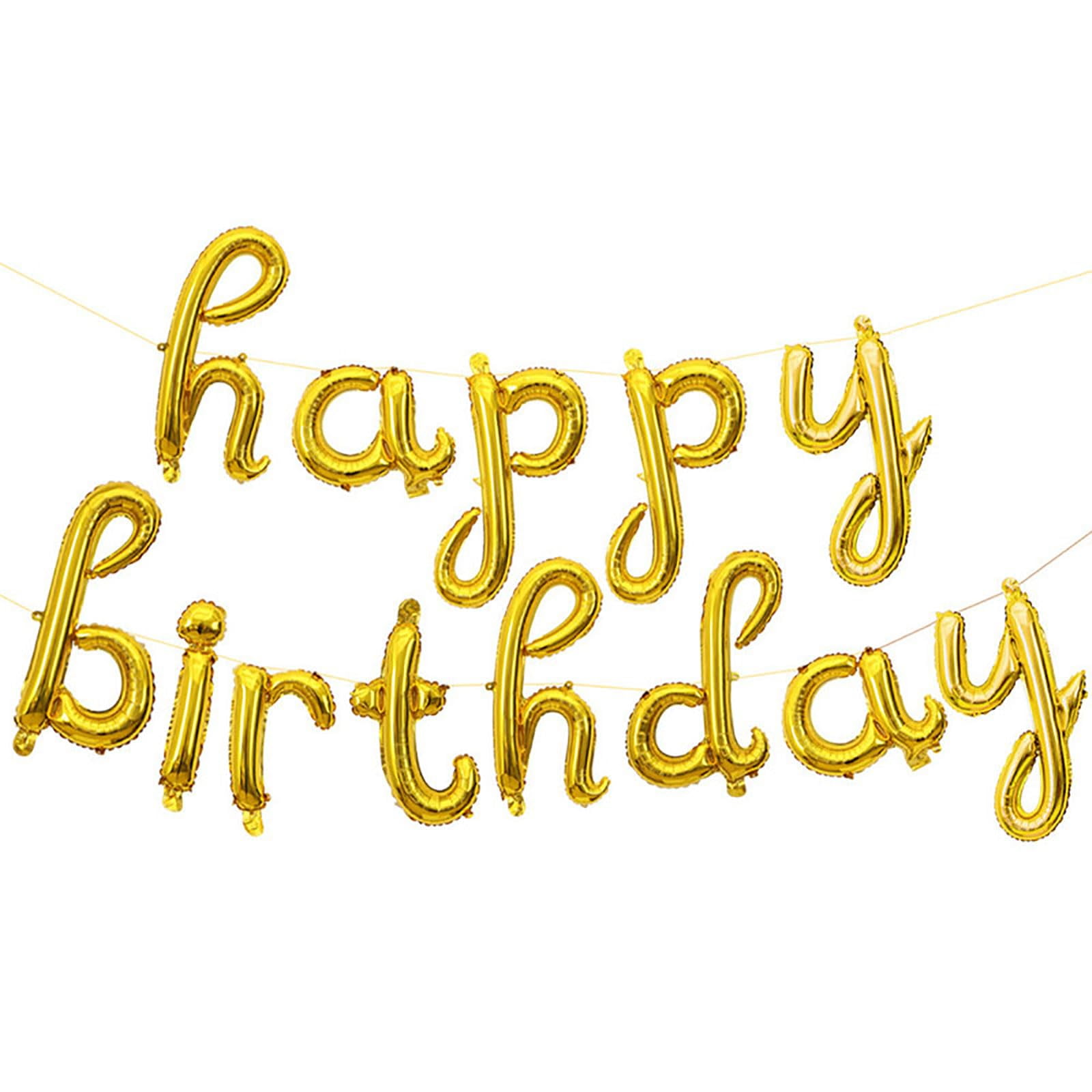 Gold Happy Birthday Balloon ZS23 Banner, Script Letter Balloons Sign ...